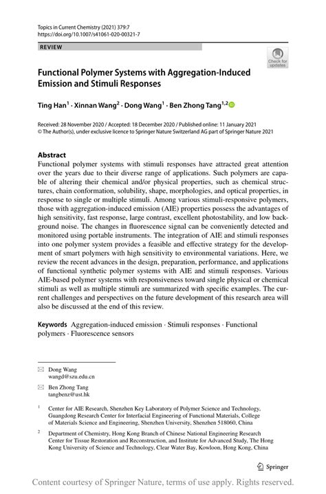 Functional Polymer Systems With Aggregation Induced Emission And Stimuli Responses Request Pdf