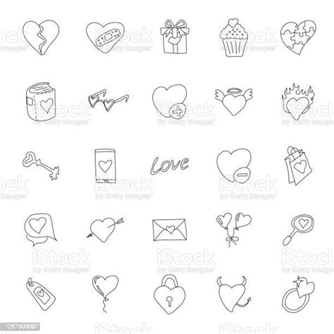 하트 사랑 손 그린 선형 낙서 흰색 배경에 고립 웹 및 Ui 디자인 모바일 앱 및 인쇄 제품을 위한 하트 러브 아이콘 세트 감정에 대한 스톡 벡터 아트 및 기타 이미지