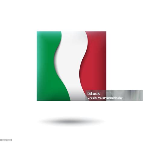 사각형의 모양에 이탈리아 플래그 아이콘 바람에 손을 흔들며 추상 흔들기 이탈리아 플래그 이탈리안 삼색 종이 컷 스타일 벡터 기호 아이콘 버튼 공휴일에 대한 스톡 벡터 아트