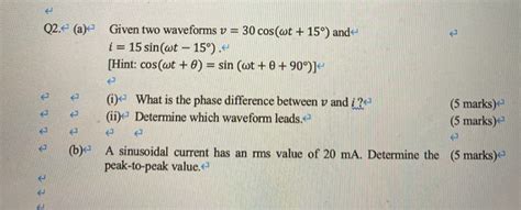 Solved E C Q A Given Two Waveforms V Cos Wt Chegg