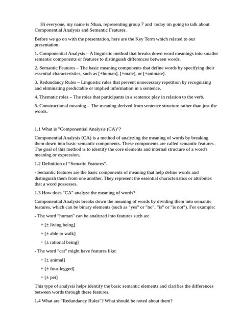 componential analysis and sentence interpretation pdf semantics word