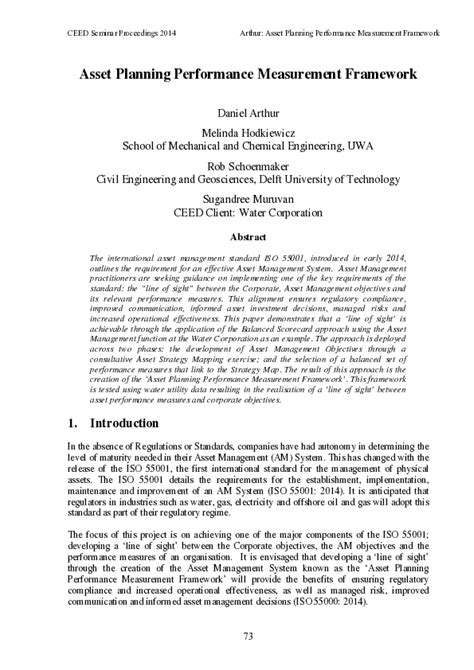 Pdf Asset Planning Performance Measurement Daniel Arthur Obam
