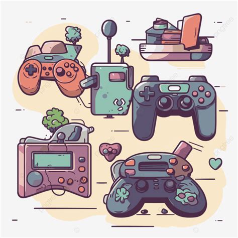 Video Games Clipart Video Controllers Handdrawn Style Gaming Retro Retro Game Controllers