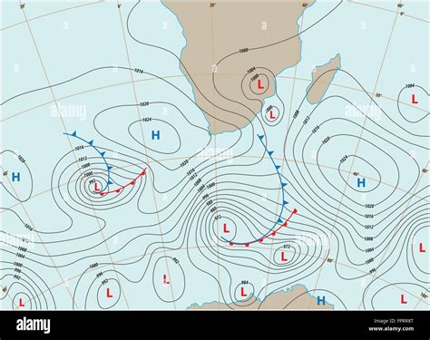 Imaginary Weather Map Showing Isobars And Weather Fronts Stock Vector Image Art Alamy