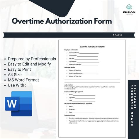Overtime Authorization Form Template Etsy