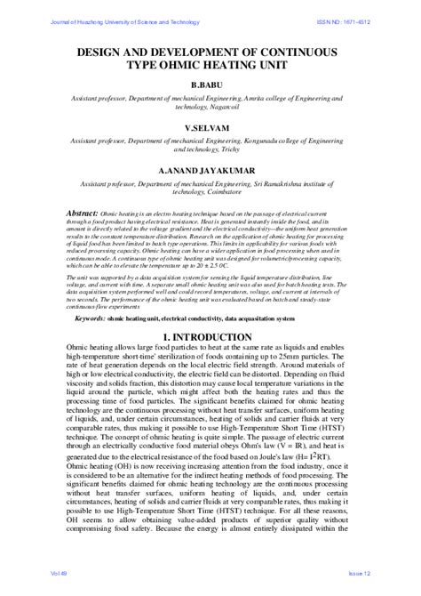 Pdf Design And Development Of Continuous Type Ohmic Heating Unit