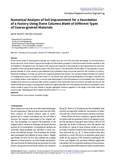 Pdf Numerical Analysis Of Soil Improvement For A Foundation Of A