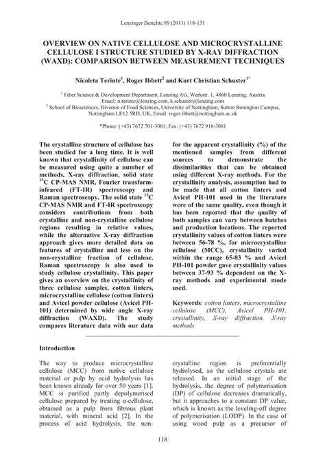 Pdf Overview On Native Cellulose And Microcrystalline Cellulose I