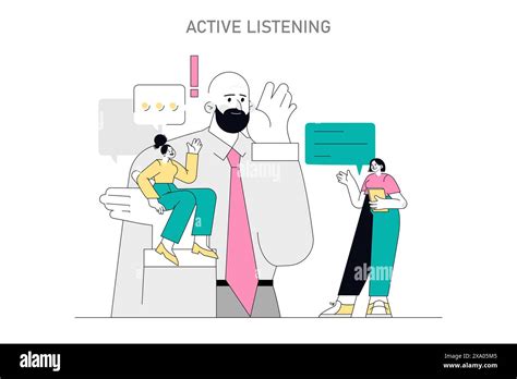 Active Listening Concept Communication Skills Enhancement With Focused