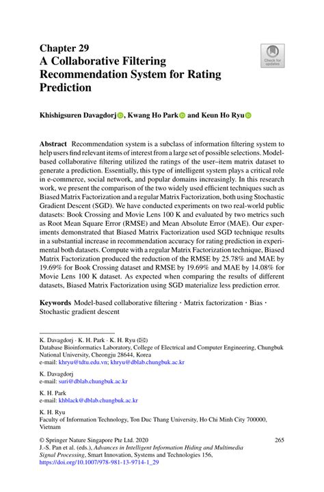 pdf a collaborative filtering recommendation system for rating prediction