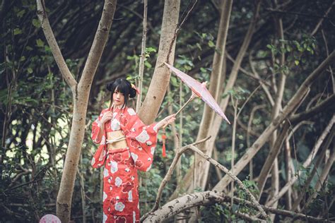 Cherryneko Women Model Asian Dark Hair Women Outdoors Kimono 2696x1800 Wallpaper