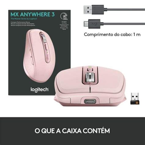 OPENBOX Mouse Sem Fio Logitech MX Anywhere 3 Rose USB Ou Bluetooth Mac IPad PC Linux
