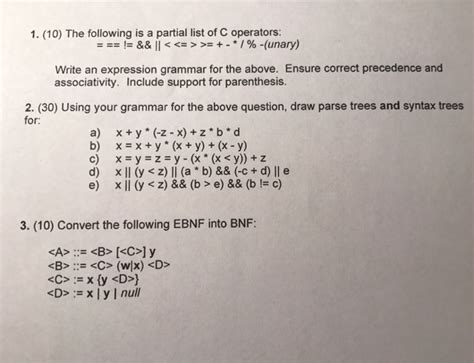 Solved The Following Is A Partial List Of C Operators