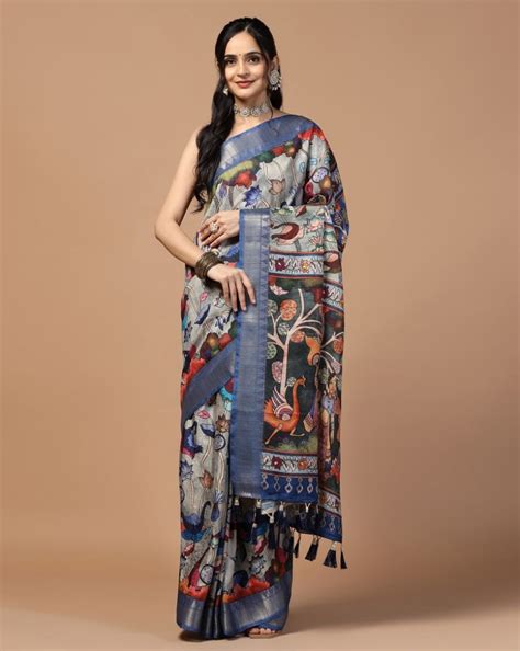 Tusser Kalamkari 1 Fancy Printed Silk Mumbai Saree Wholesale Prices At