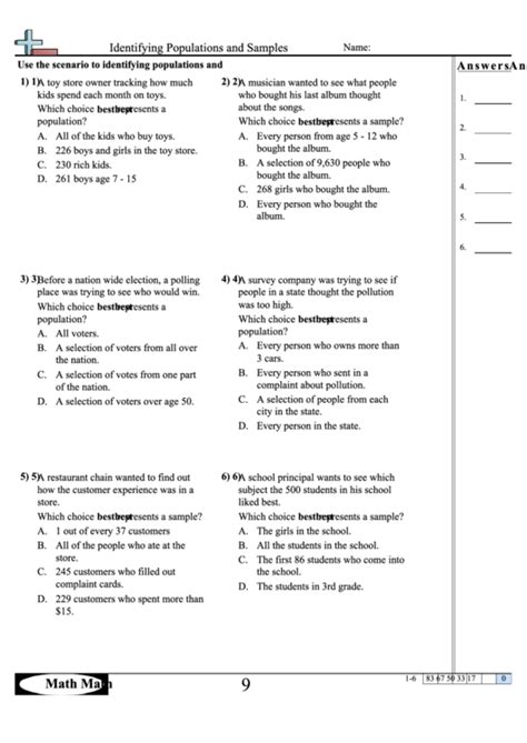 Identifying Populations And Samples Worksheet Printable Pdf Download
