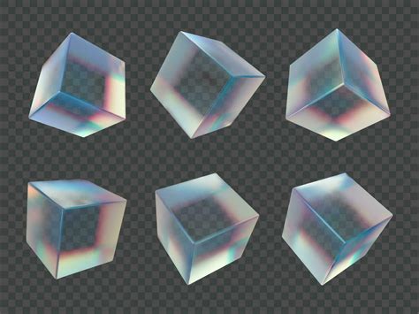 3d Glass Cube Box With Crystal Dispersion Vector Effect Abstract Empty Glassy Square With Prism
