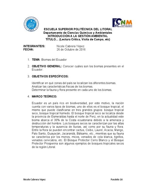 Biomas Del Ecuador Nicole Cabrera Pdf Los Bosques Ecuador