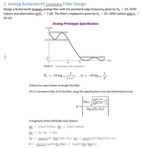 Solved Analog Butterworth Lowpass Filter Design Design A Chegg