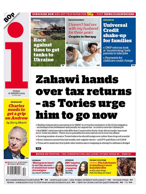 I Front Page 27th Of January 2023 Tomorrows Papers Today