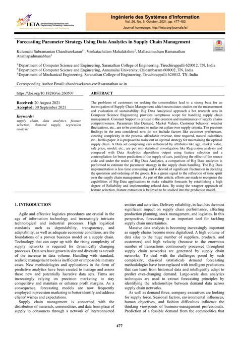 Pdf Forecasting Parameter Strategy Using Data Analytics In Supply Chain Management
