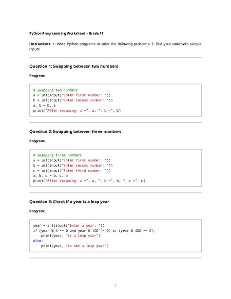 Python Programming Grade 11 Worksheet Coding Exercises Studocu