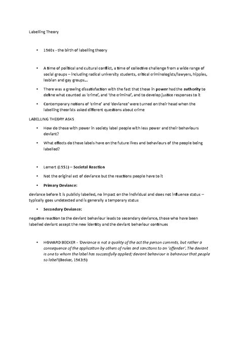Labelling Theory Lecture Notes 6 Labelling Theory • 1960s The Birth Of Labelling Theory