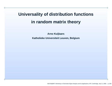 PDF Universality Of Distribution Functions In Random Matrix Theoryweb Mit Edu Sea Agenda