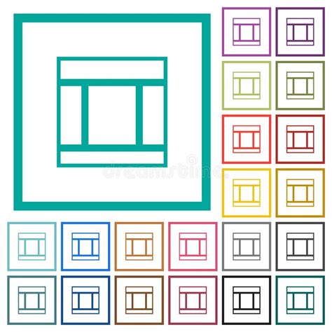 Three Columned Web Layout Outline Flat Color Icons With Quadrant Frames Stock Vector