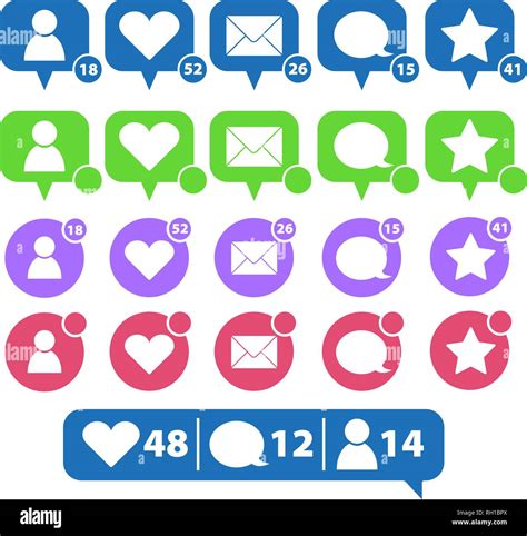 Social Media Or Social Network Notification Icon Set Stock Vector Image