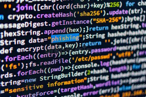 Phishing Code On A Computer Screen Emphasizing Complexity And Detail