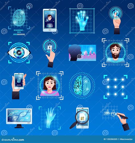Identification Technologies Icons Set Stock Vector Illustration Of Authorization Biometric