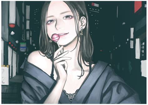 Safebooru 1girl Bare Shoulders Black Hair Bra Candy Earrings Food