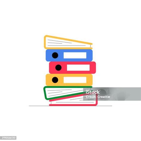 조직 문서 및 사무실 파일을 상징하는 평면 벡터 일러스트 레이 션에서 다채로운 폴더의 스택 흰색 배경에 고립되어 있습니다 0명에 대한 스톡 벡터 아트 및 기타 이미지