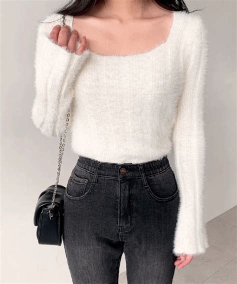 여리핏특가 솜사탕 앙고라 스퀘어 긴팔 커프스 니트 연말룩 데이트룩 4col 에이블리