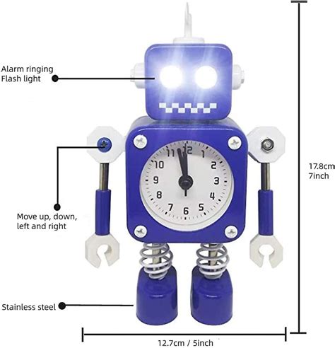 Robot Wake Up Alarm Clock Without Ticking Sound Blue Fruugo Uk