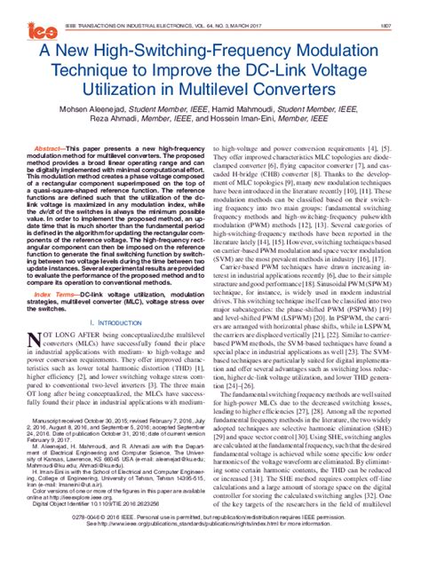 Pdf A New High Switching Frequency Modulation Technique To Improve