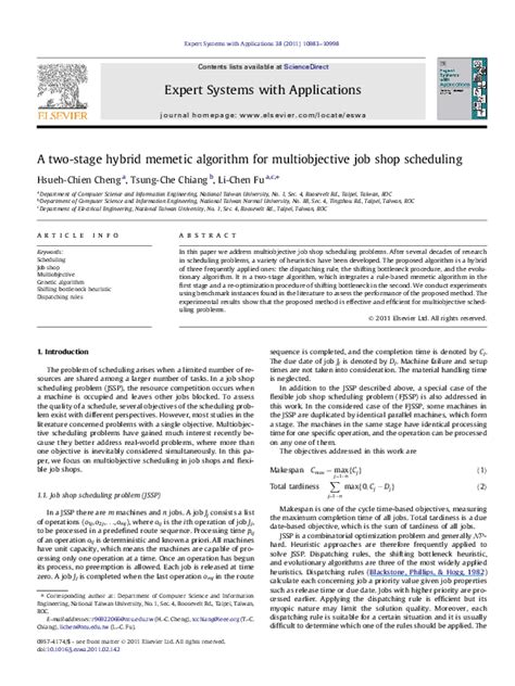 Pdf A Two Stage Hybrid Memetic Algorithm For Multiobjective Job Shop