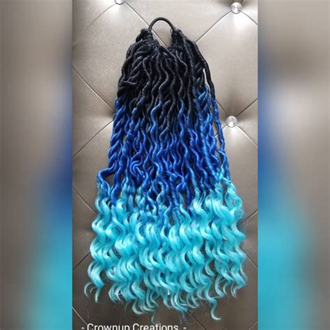 Blue Ombre Faux Locs Ponytail Mega Volume Etsy