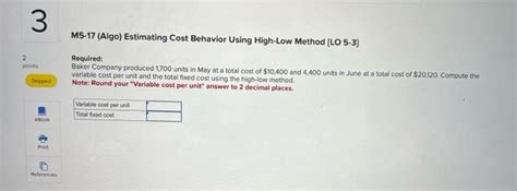 solved m5 17 algo estimating cost behavior using high low