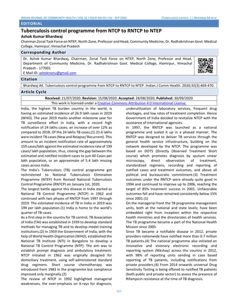 Pdf Tuberculosis Control Programme From Ntcp To Rntcp To Ntep