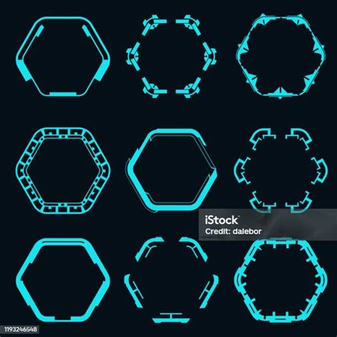 Hud 인터페이스를위한 미래 형 육각형 세트 헤드업 디스플레이 그래픽 사용자 인터페이스에 대한 스톡 벡터 아트 및 기타 이미지 헤드업 디스플레이 그래픽 사용자 인터페이스
