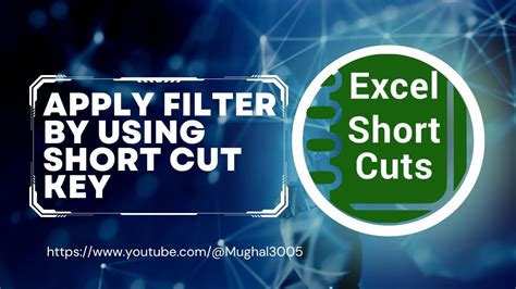 how to put filter in ms excel by using shortcut key youtube