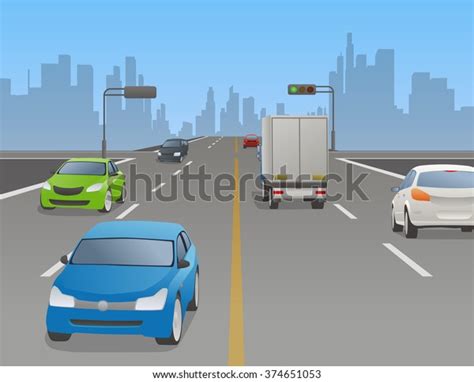 Signalized Intersection Various Vehicle Vector Illustration Stock