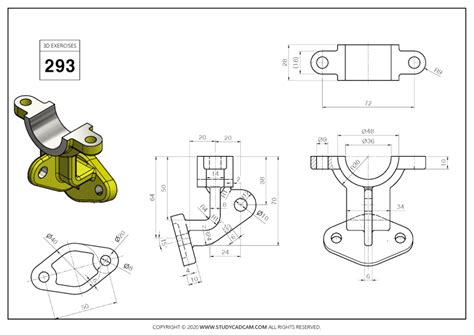 D CAD EXERCISES STUDYCADCAM Technical Drawing Mechanical Design Autocad Isometric Drawing