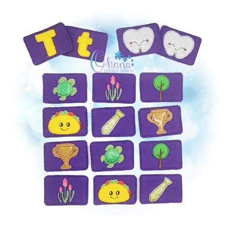 Letter T Matching Card Game Design Ohana Applique Designs