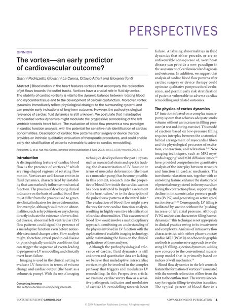 Pdf The Vortex An Early Predictor Of Cardiovascular Outcome
