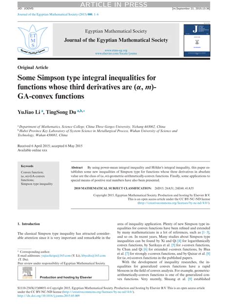 Pdf Some Simpson Type Integral Inequalities For Functions Whose Third