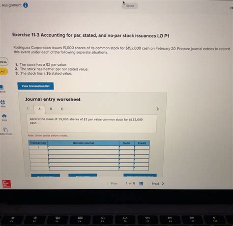 Solved Assignment Saved H Exercise 11 3 Accounting For Par