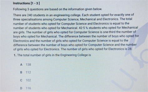 Instructions 1 3 Following 3 Questions Are Based On The Information Given Below There Are 240