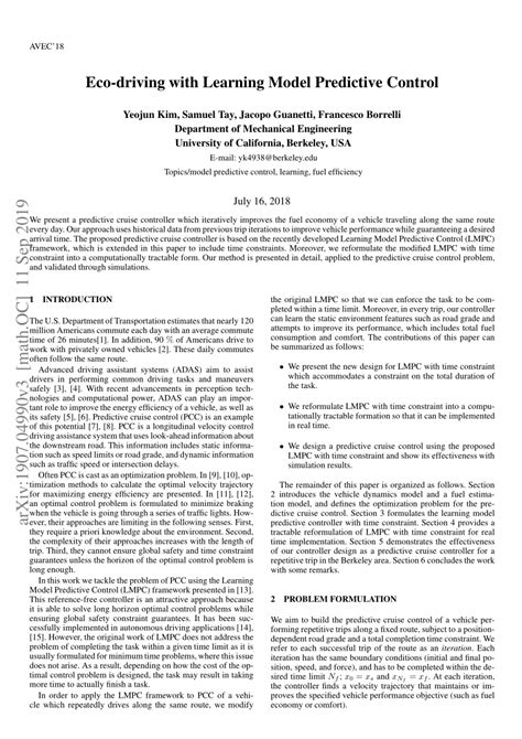 Pdf Eco Driving With Learning Model Predictive Control